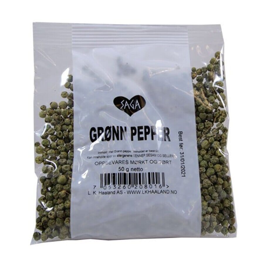 Saga grønn pepper hel krydder pose 50 g - Goodlife Norge AS